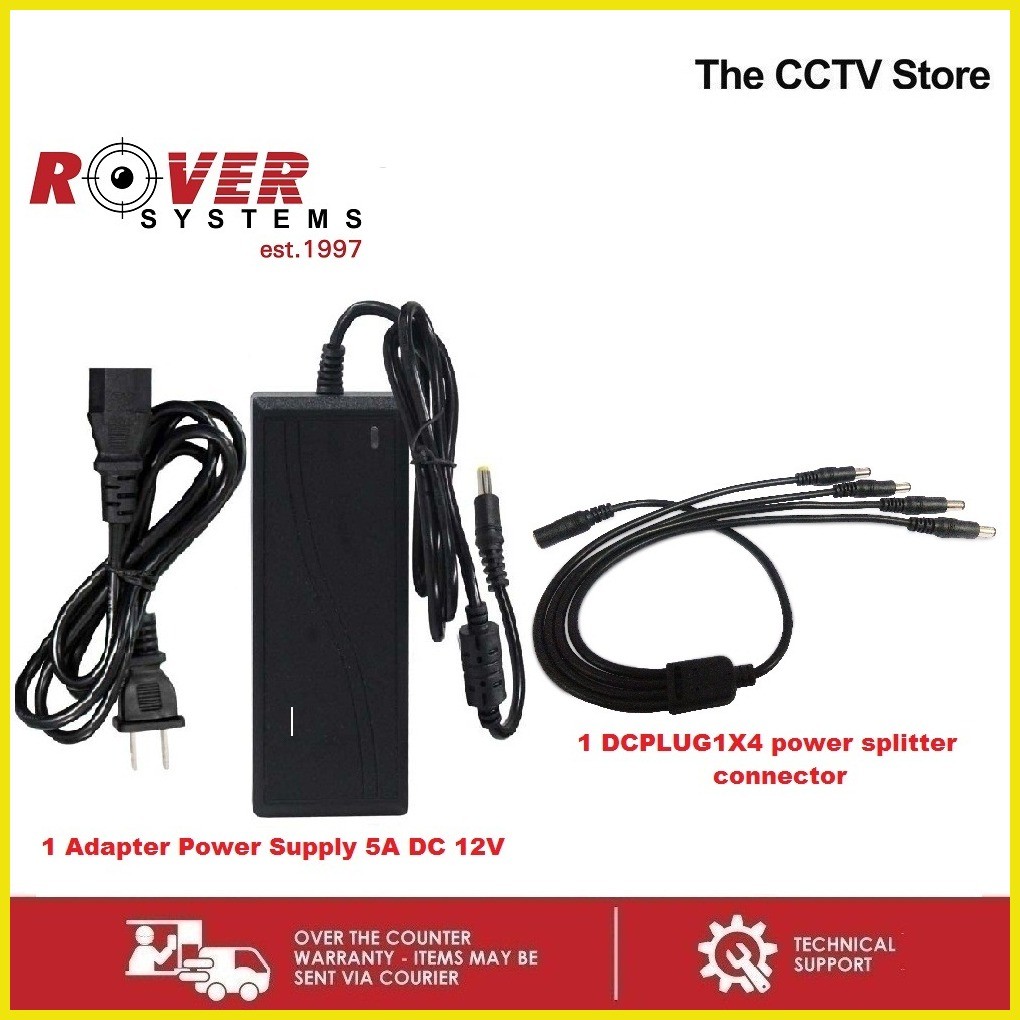 Rover Systems Desktop Adapter 5A DC 12V CCTV Power Supply w/ DCPlug1x4 ...