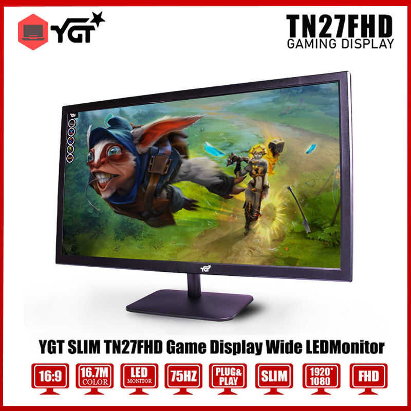 YGT SLIM FHD 27 Inch Monitor Desktop Game Display With AC Power Card ...
