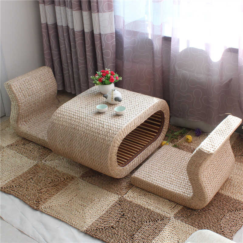 Japanese Style Straw Tatami Bay Window Rattan Small Low Table Carpet ...