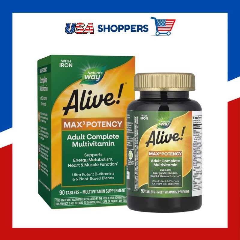 USA Shoppers | Nature's Way, Alive!® Max3 Potency, Adult Complete Multivitamin, With Iron, 90 ...