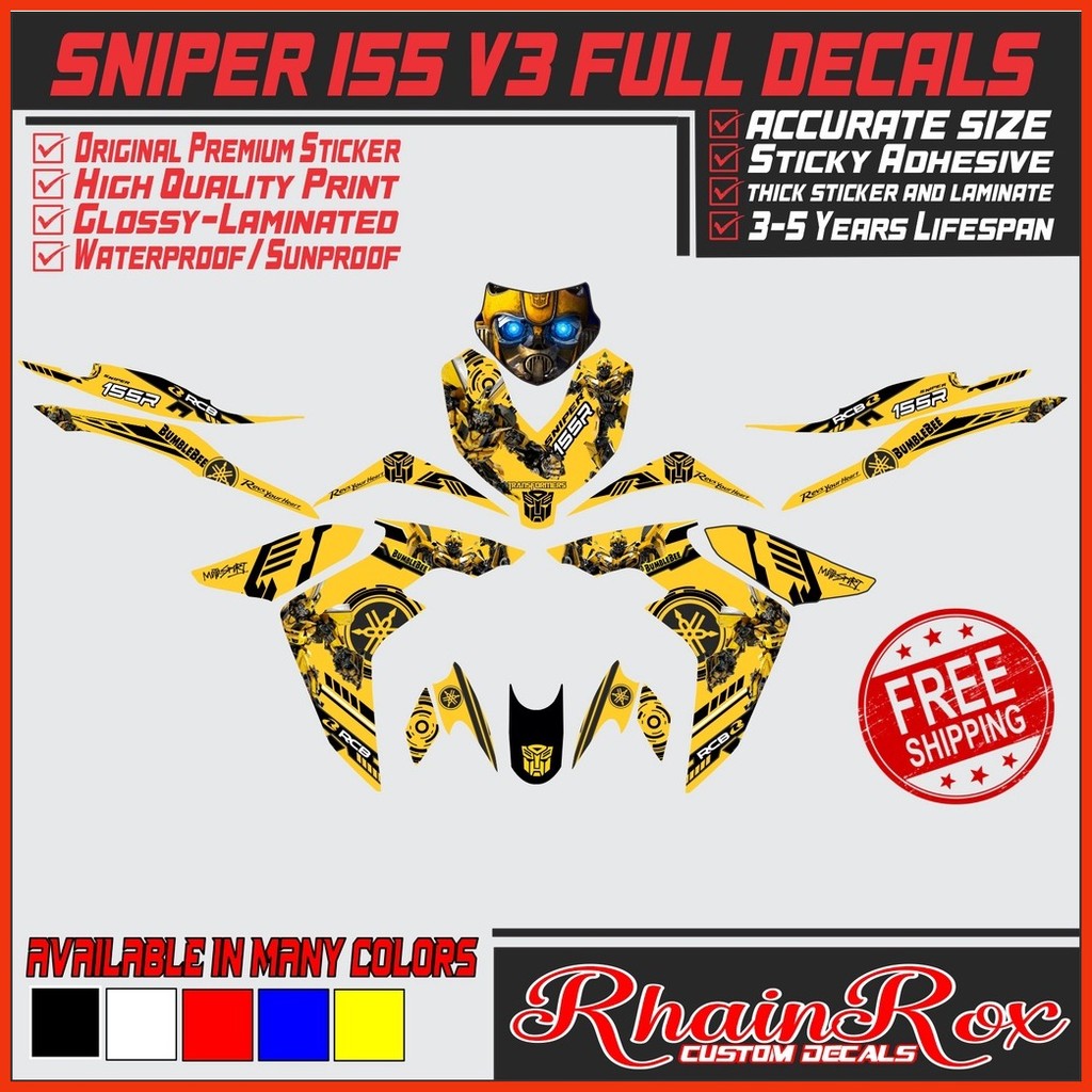 sniper 155 v3 bumblebee transformers full body decals printed laminated ...
