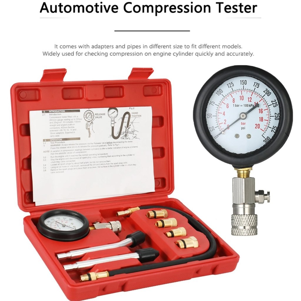 8 PCS Gasoline Engine Compression Tester Cylinder 0-300 PSI Automobile ...