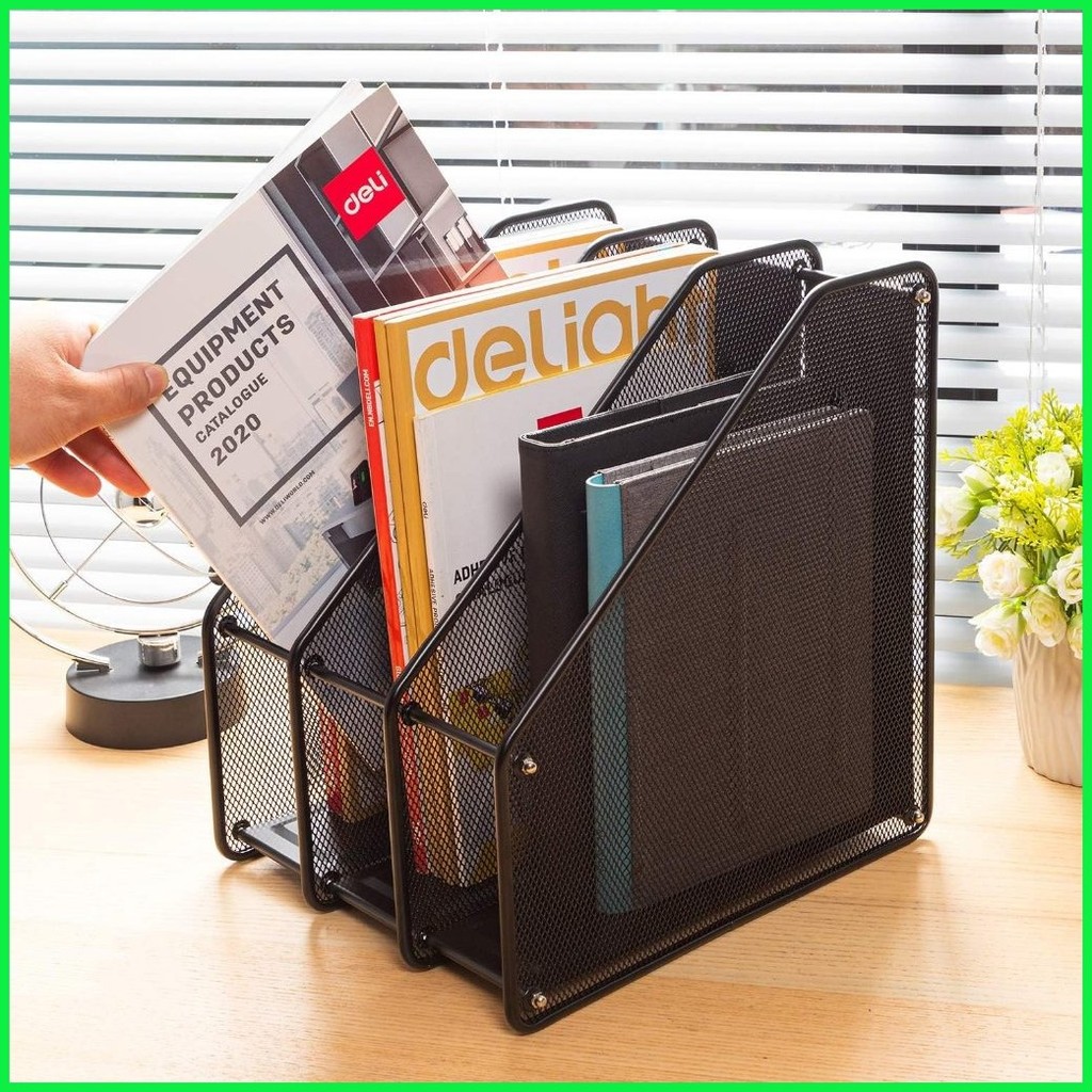 3 Grid Mesh Magazine File Rack Desktop Storage Folder for Office ...