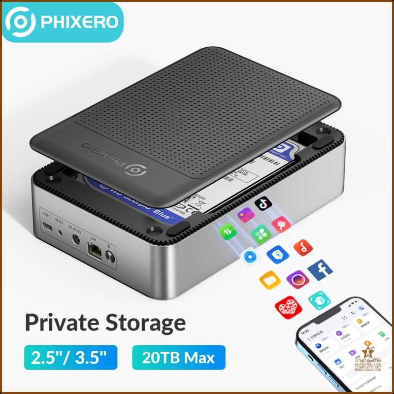[Op053] PHIXERO 2.5/3.5 Inch SATA SSD Enclosure NAS Network HDD Storage ...