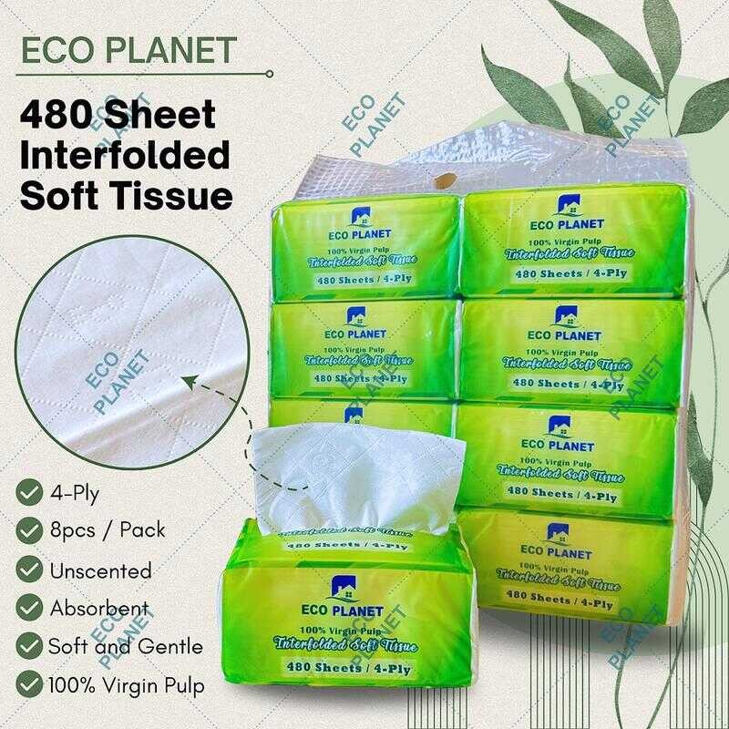 ECO PLANET 480 Sheet 4 Ply Interfolded Facial Soft Paper Tissue Virgin ...