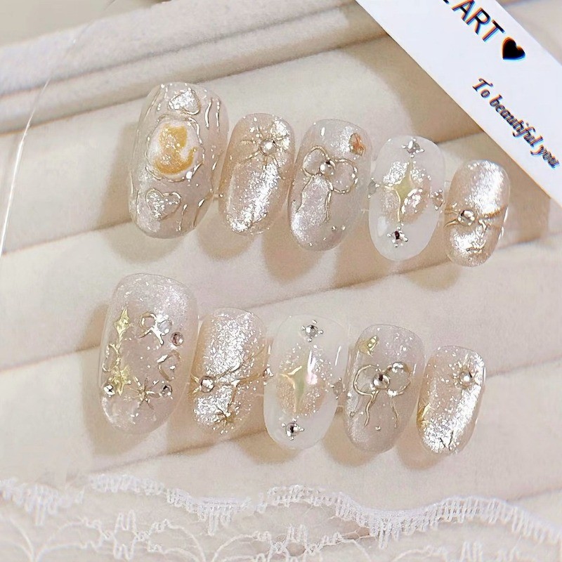 2026 New 10 Pcs French Fake Nails Waterproof Reusable Wedding ...