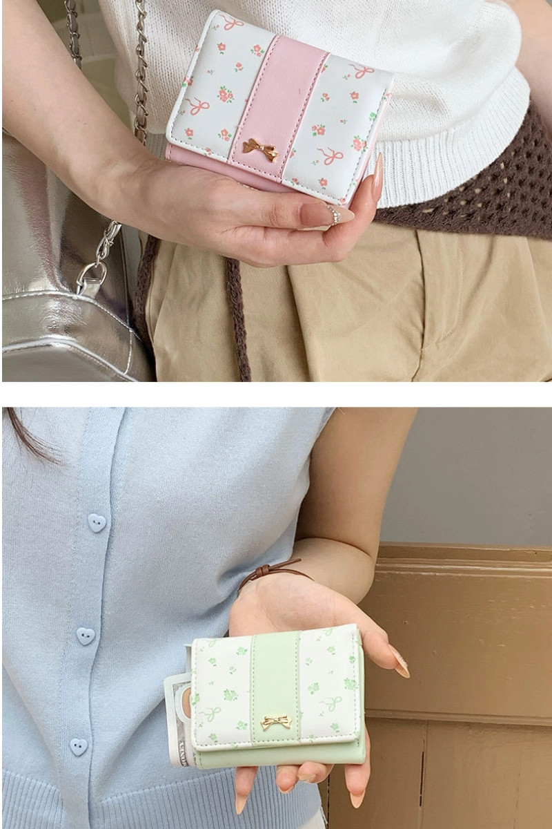 Floral Bow Fashion Cute Wallet Short Style for Women Students Purse ...