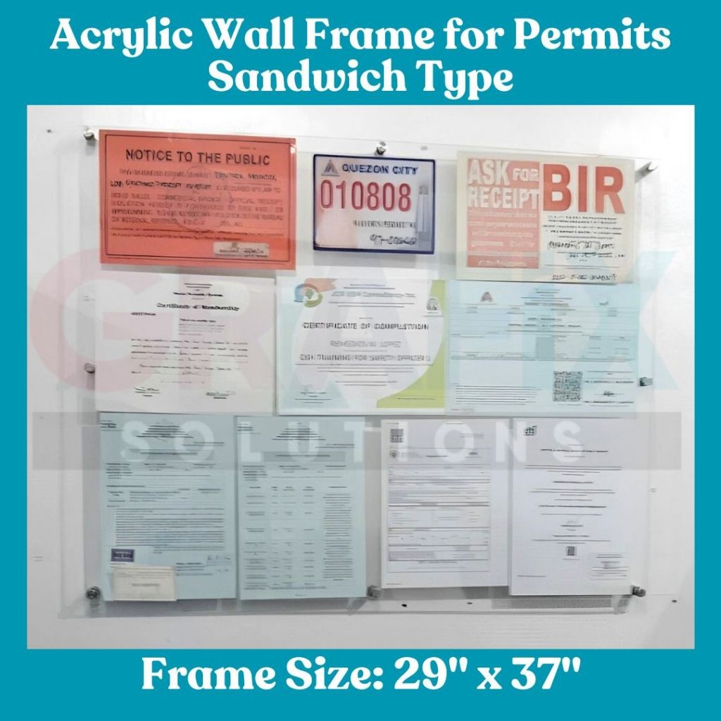 Acrylic Wall Frame for Permits Sandwich Type with Stand-off bolts ...