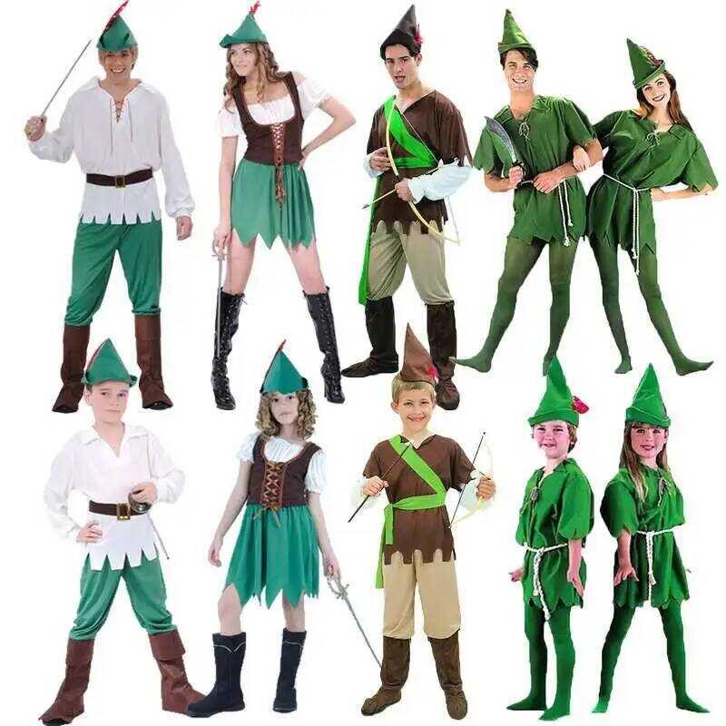 W Halloween Cosplay Cos Children Peter Pan Green Elf Clothing Adult ...
