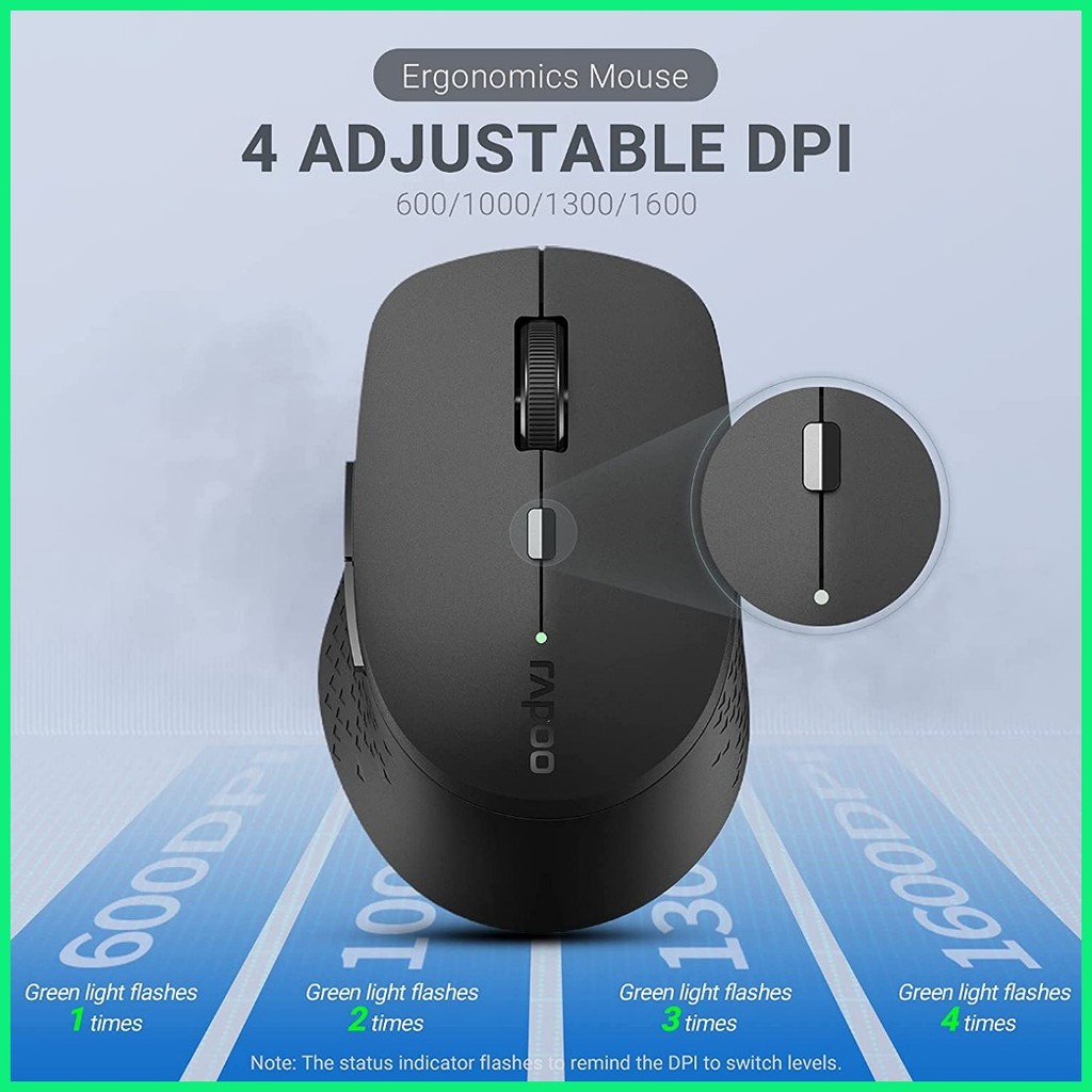 Rapoo M300G Multi-Mode Silent Wireless Bluetooth Mouse with 1600DPI Bluetooth 3.0/4.0 RF 2.4GHz ...