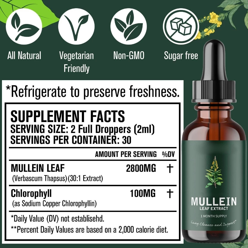 60ML Original Mullein Leaf Extract Drops Food Supplement Green Liquid ...