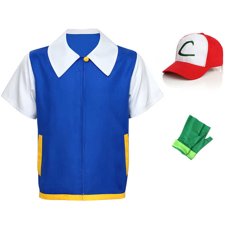 Pokemon Ash Ketchum Cosplay Costume Gloves Jacket Cosplay Anime Costume ...