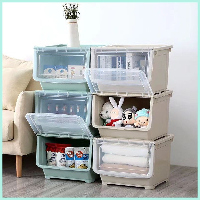 Ainossi Front Opening Storage Box Transparent Plastic Flip Top Drawer ...