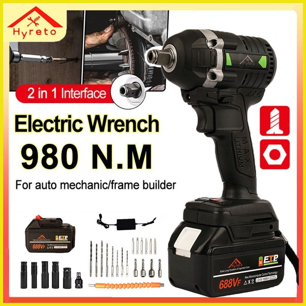 Hyreto Cordless Electric Power Tool Impact Wrench Portable 980N.M ...