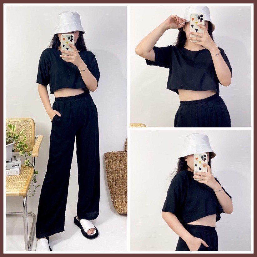 CLEO semi-croptop v-neck Squarepants Terno Loungewear | Shopee Philippines
