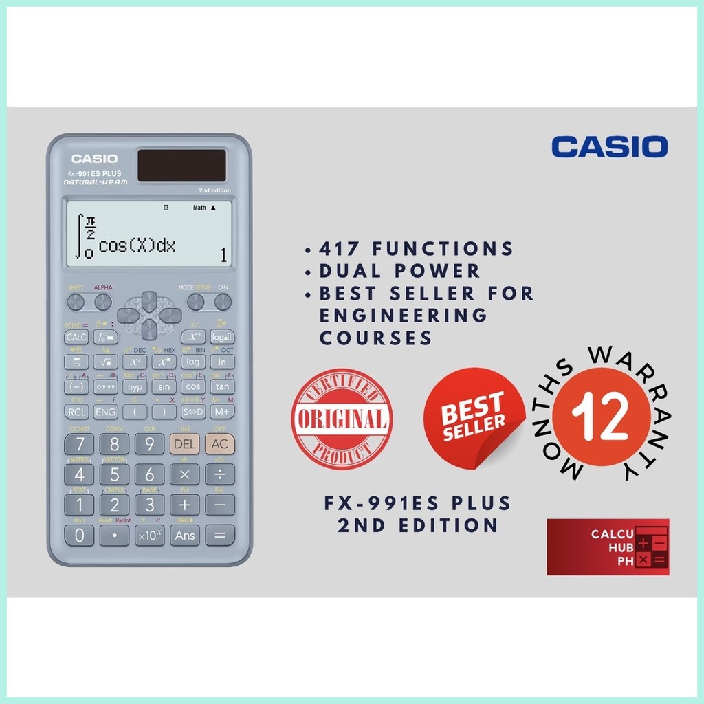 CASIO FX991ES PLUS 2ND EDITION SCIENTIFIC CALCULATOR BLUE original 1 yr ...