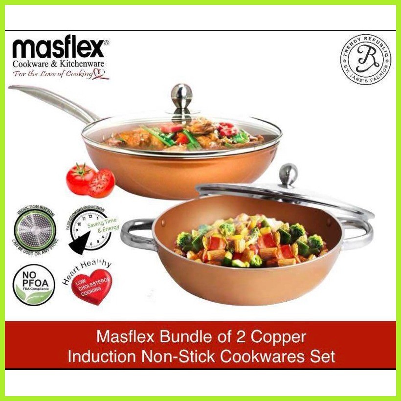 ⊕ Masflex Original 28 cm Bundle of 2 Copper Induction Non Stick ...
