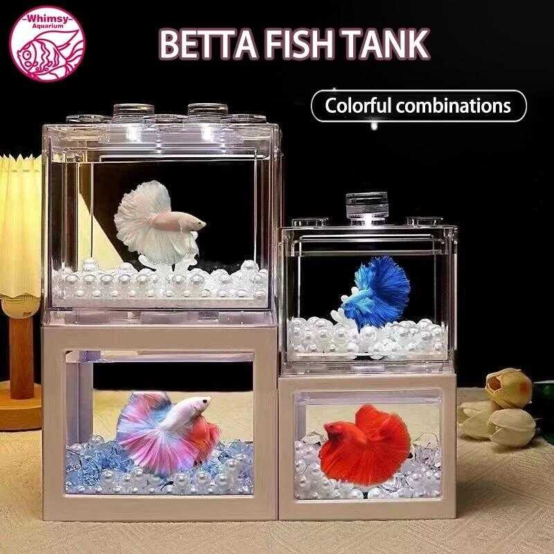 Mini Aquarium Betta Guppy Fish Tank Building Block Angelfish Lamp ...