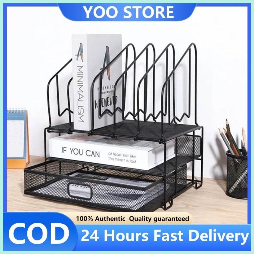Desktop Stylish Black Metal Mesh Desk Organizer 3-Tier Document and ...