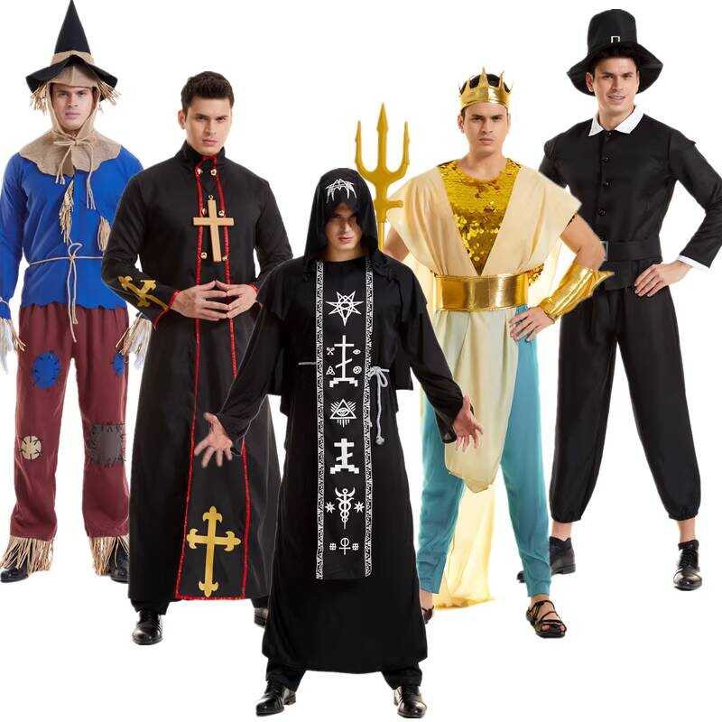 Halloween Male Hunter Scarecrow Mage Costume Cosplay Masquerade Priest ...