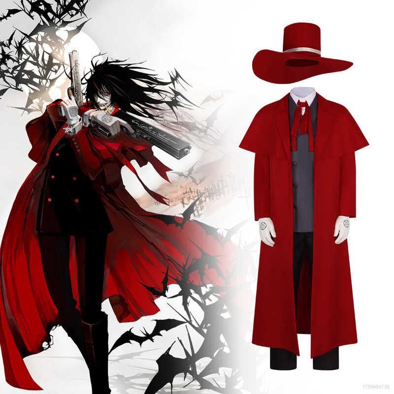 Tt Fi HELLSING Alucard Hat Coat Cosplay Cloth Halloween Party Costume ...