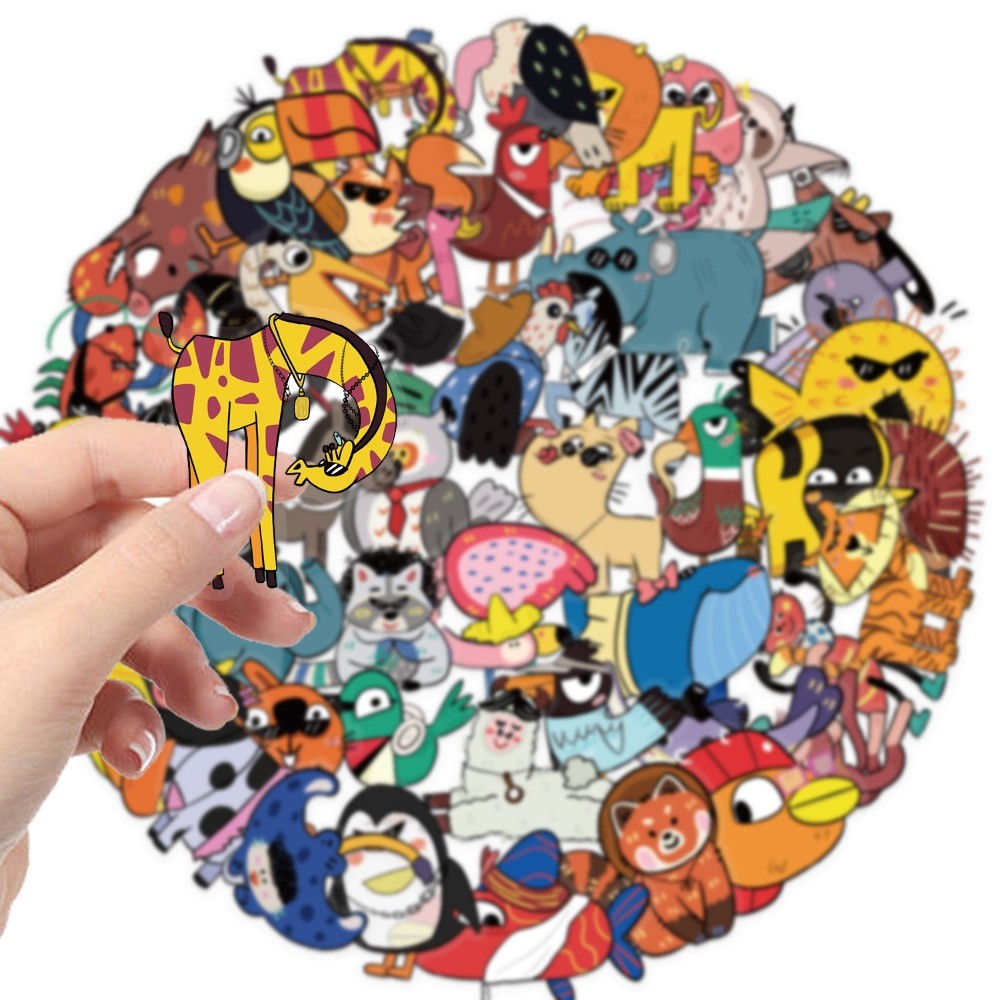 50 Pcs Cartoon Animals Illustration Stickers Childlike Cute Gifts ...