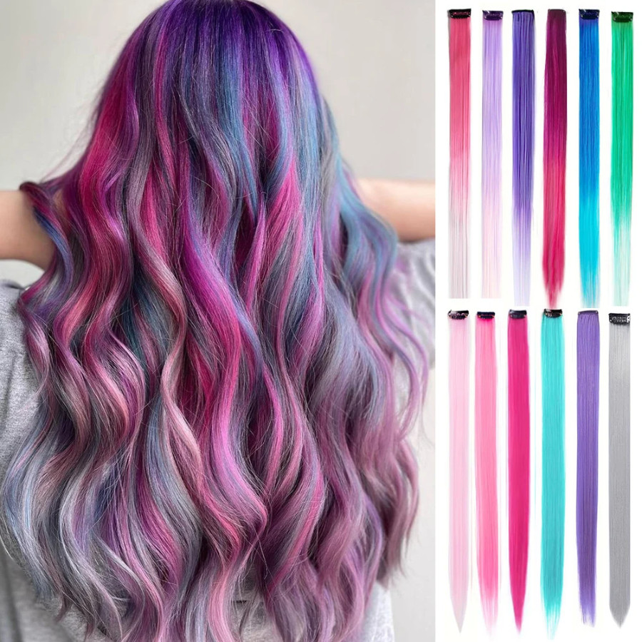 6pcs Colored Hair Extensions 22Inch Clip in On Hair Extension Long ...