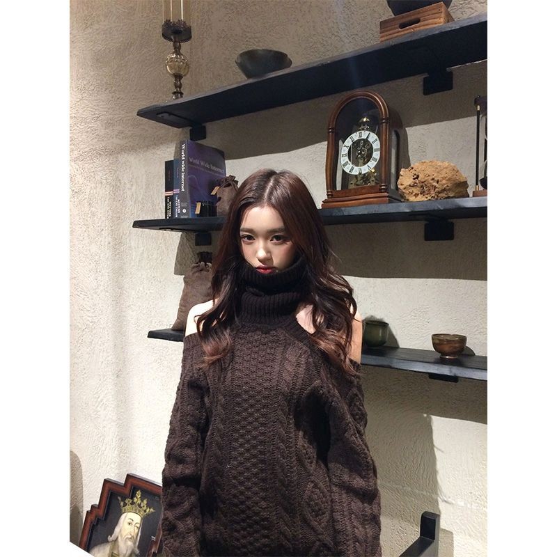 Have you French Pure Desire Style High Neck Strapless Sweater Women ...