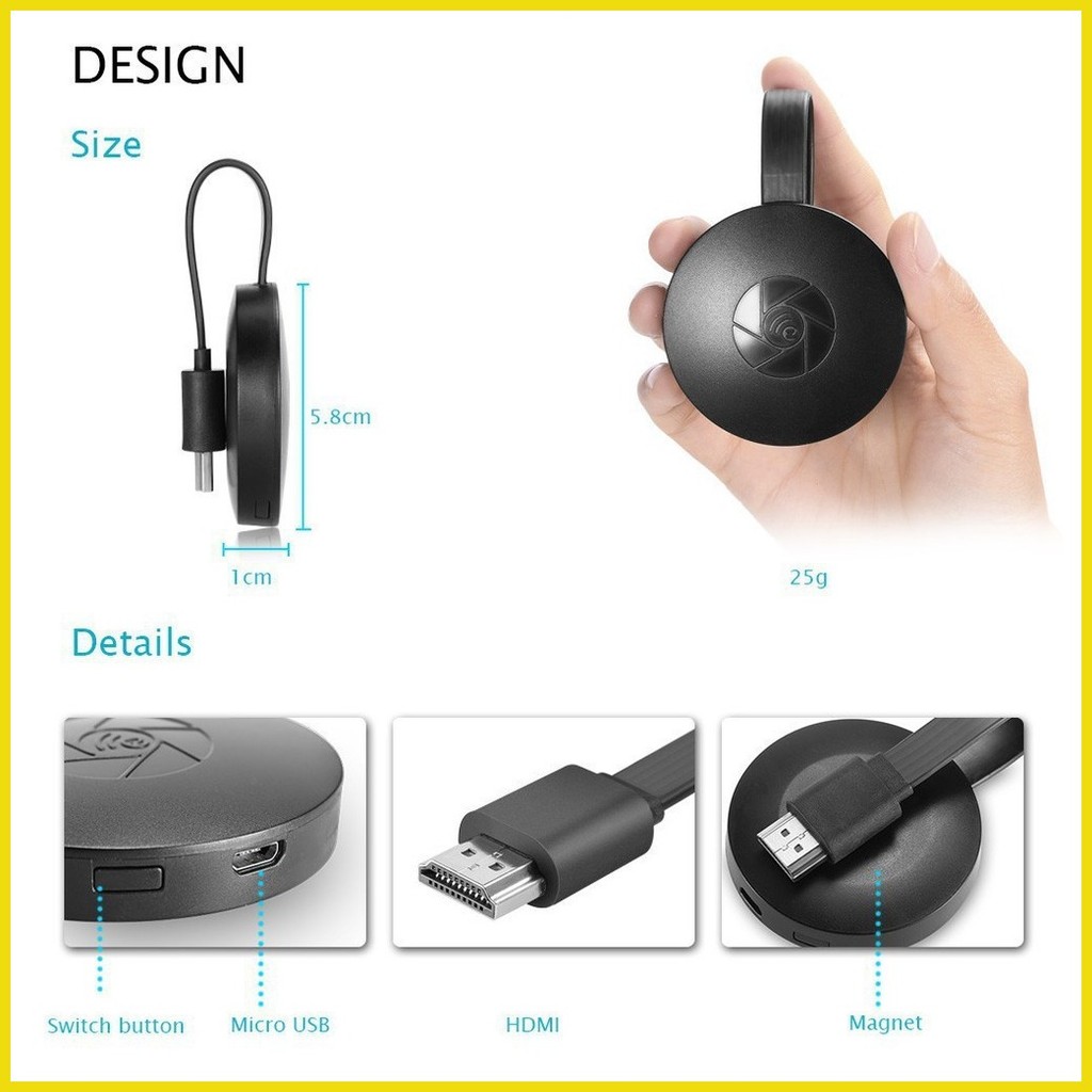 Chromecast G2 TV Streaming Wireless Miracast Airplay Google Chromecast ...
