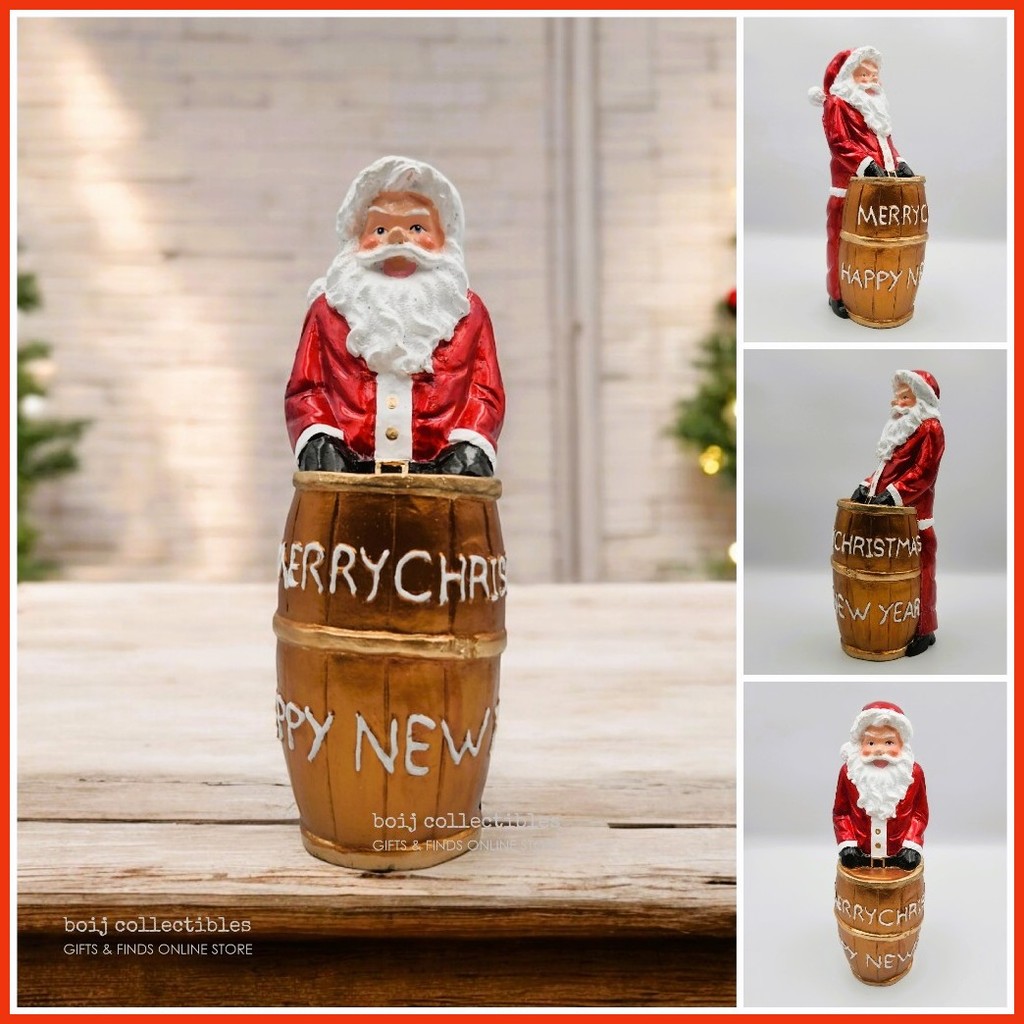 Santa Claus with Wooden Barrel Christmas Tabletop Christmas Figurine ...