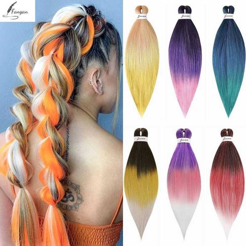 FANGAN Synthetic Braid Pre-Stretched Corlorful Ombre Braiding 26Inch ...