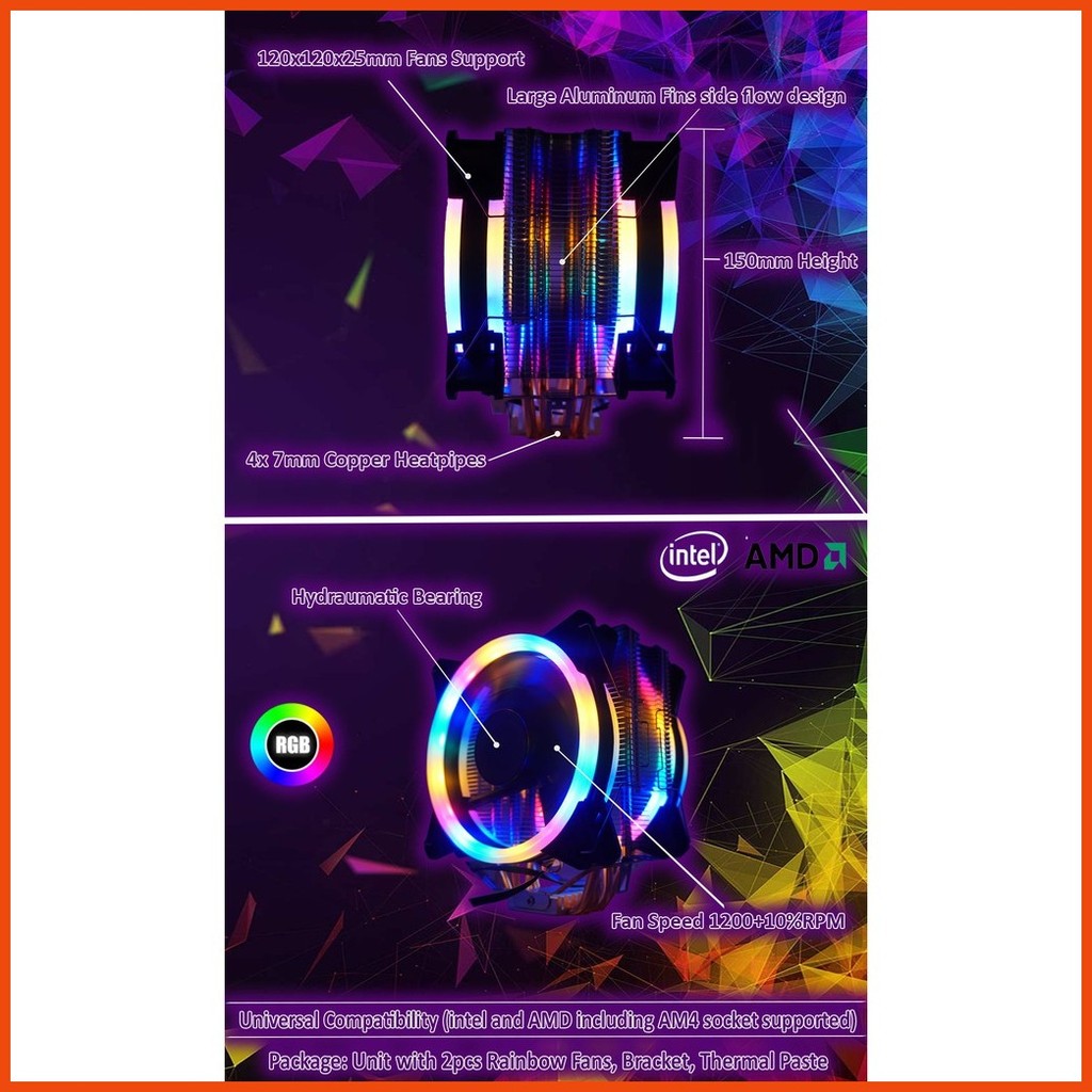 TGEARS A120 R12 T400-2 Desktop CPU Cooler for Intel AMD AM4 Fixed ...