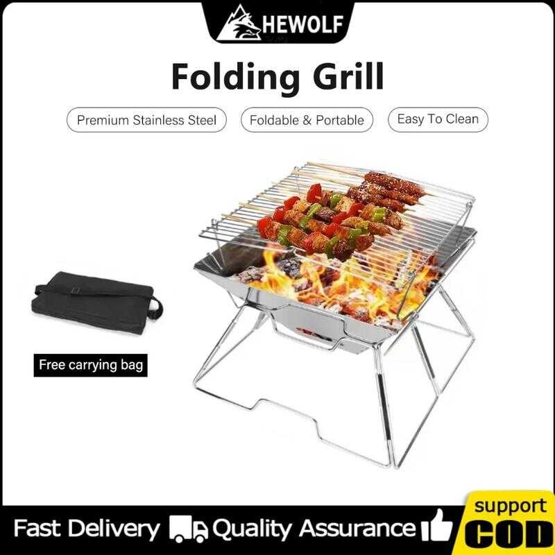 Folding Grill Fire Pit Stainless Steel Foldable Camping Grills Portable ...