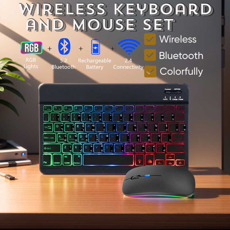 10Inch Backlight And LED RBG Bluetooth Wireless Keyboard Mouse Set For ...