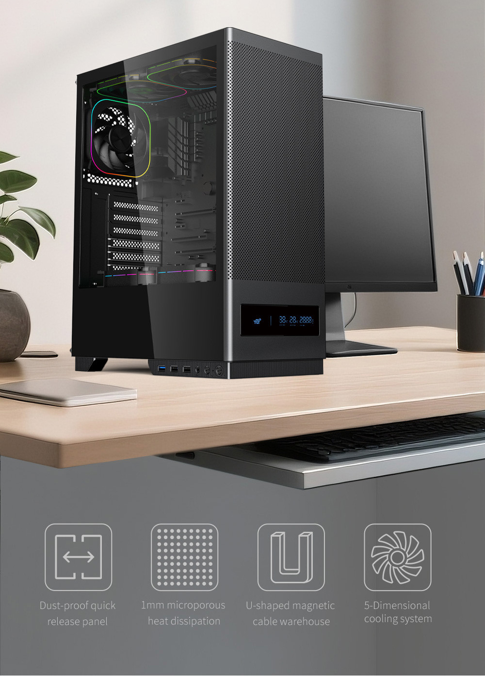 YGT V8202 PC Case With Screen Tempered Glass ATX Gaming Desktop Case ...