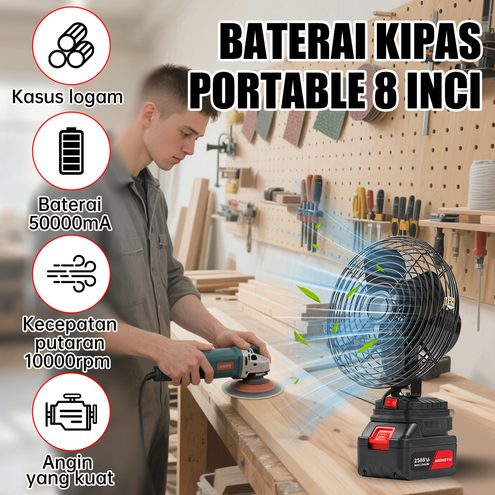 MOKETA 8 inch Portable Fan Cordless Electric Fan Rechargeable High ...