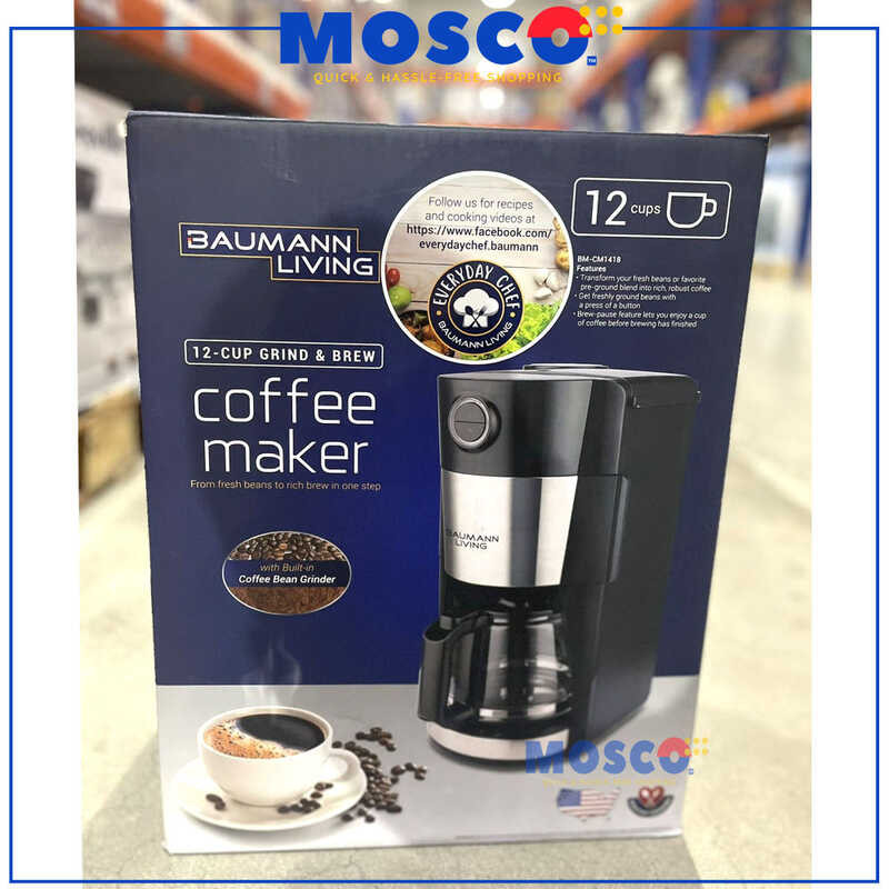 Baumann Grind & Brew Coffee 12-Cups ♦ 5-Cups Digital Espresso Maker ...