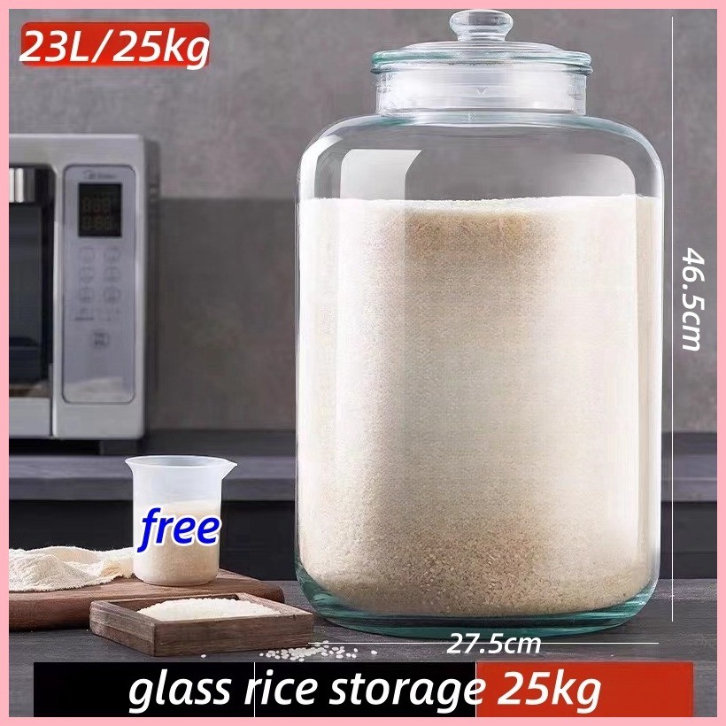 Glass rice storage container 25kg dispenser jar glass container for ...