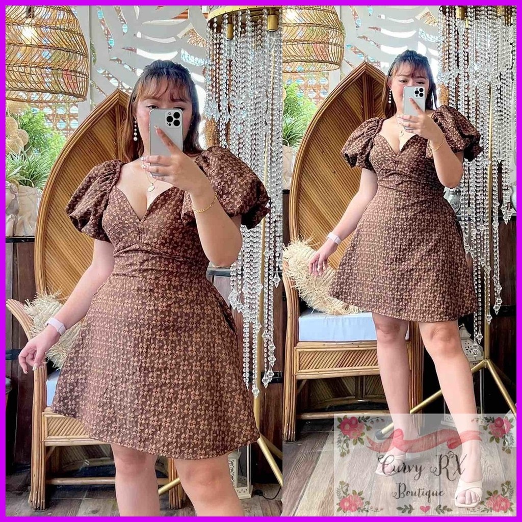 Plus Size Embossed Sweetheart Neck Fairy Kathryn Dress with smocking waist and right-side pocket ...