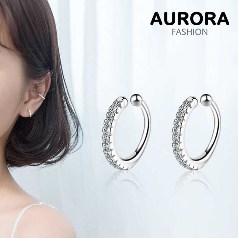 Aurora Unisex 925 Silver Shiny Zircon Non-Piercing Ear Cartilage Clip ...