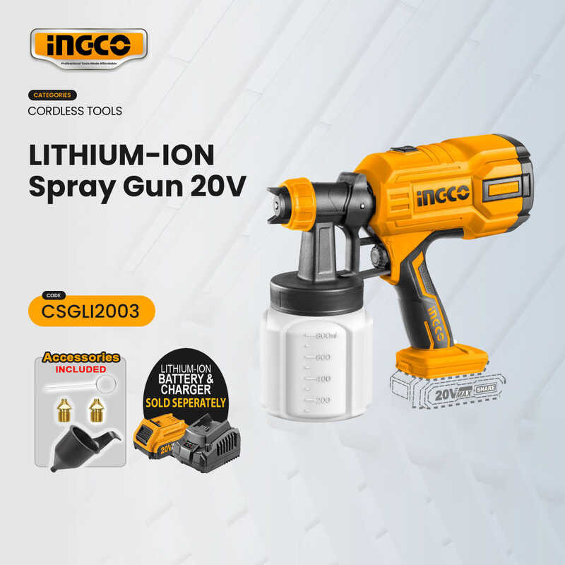 INGCO 20V Lithium-Ion Cordless Spray Gun Paint Sprayer POWERSHARE ...