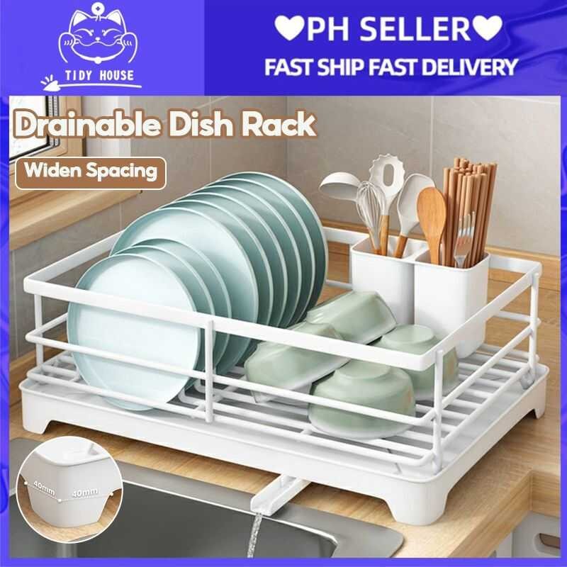 Tidy House With Drip Tray Foldable Dish Plate Drying Rack Organizer ...