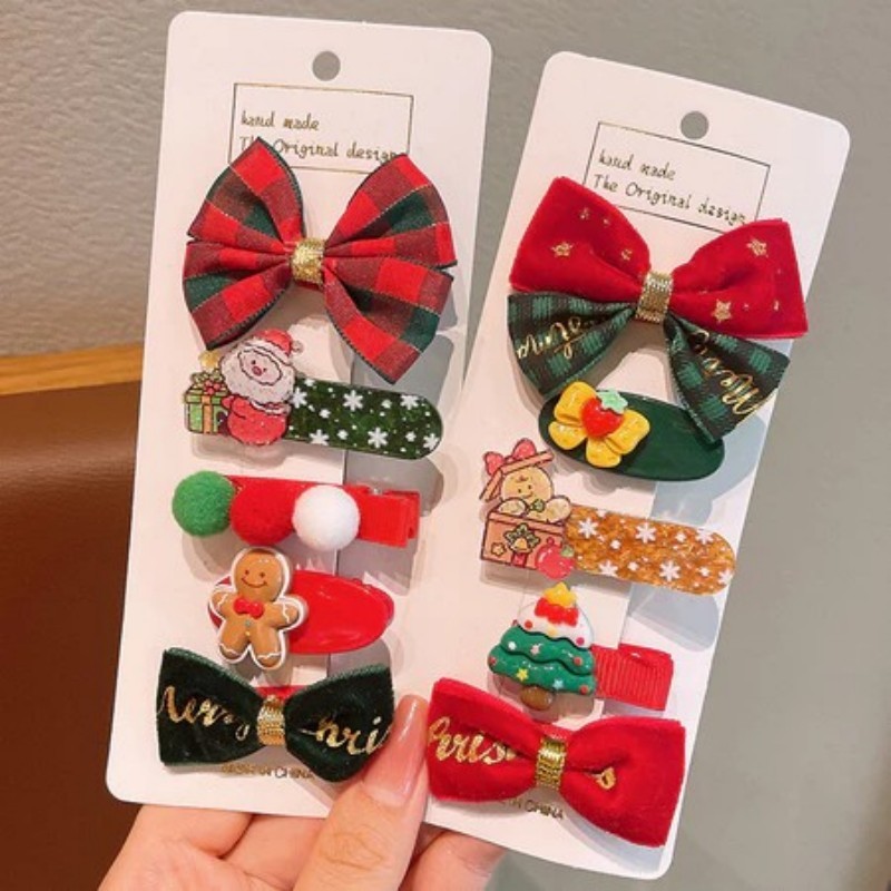 5Pcs Christmas Hair Clip Set Christmas Gift Santa Claus Party Cute Baby ...