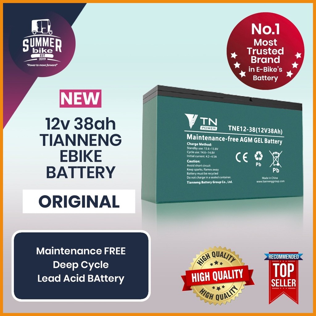 1pc Ebike Battery 12v38ah Tianneng Brand Solar Gel Type Compatible with ...