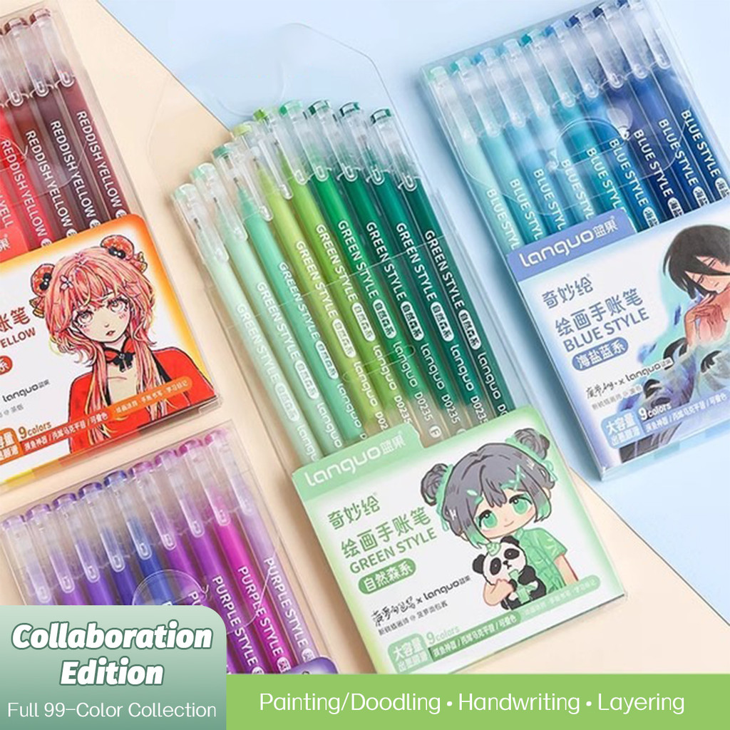 9 Pcs Morandi Color Drawing journal Pens Set Kawaii Large Capacity ...