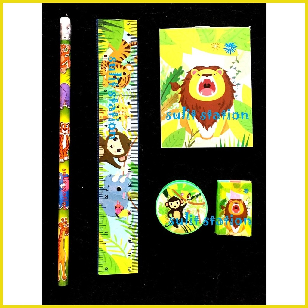 12sets SAFARI ZOO ANIMALS 5in1 SCHOOL STATIONARY GIFT SET party ...