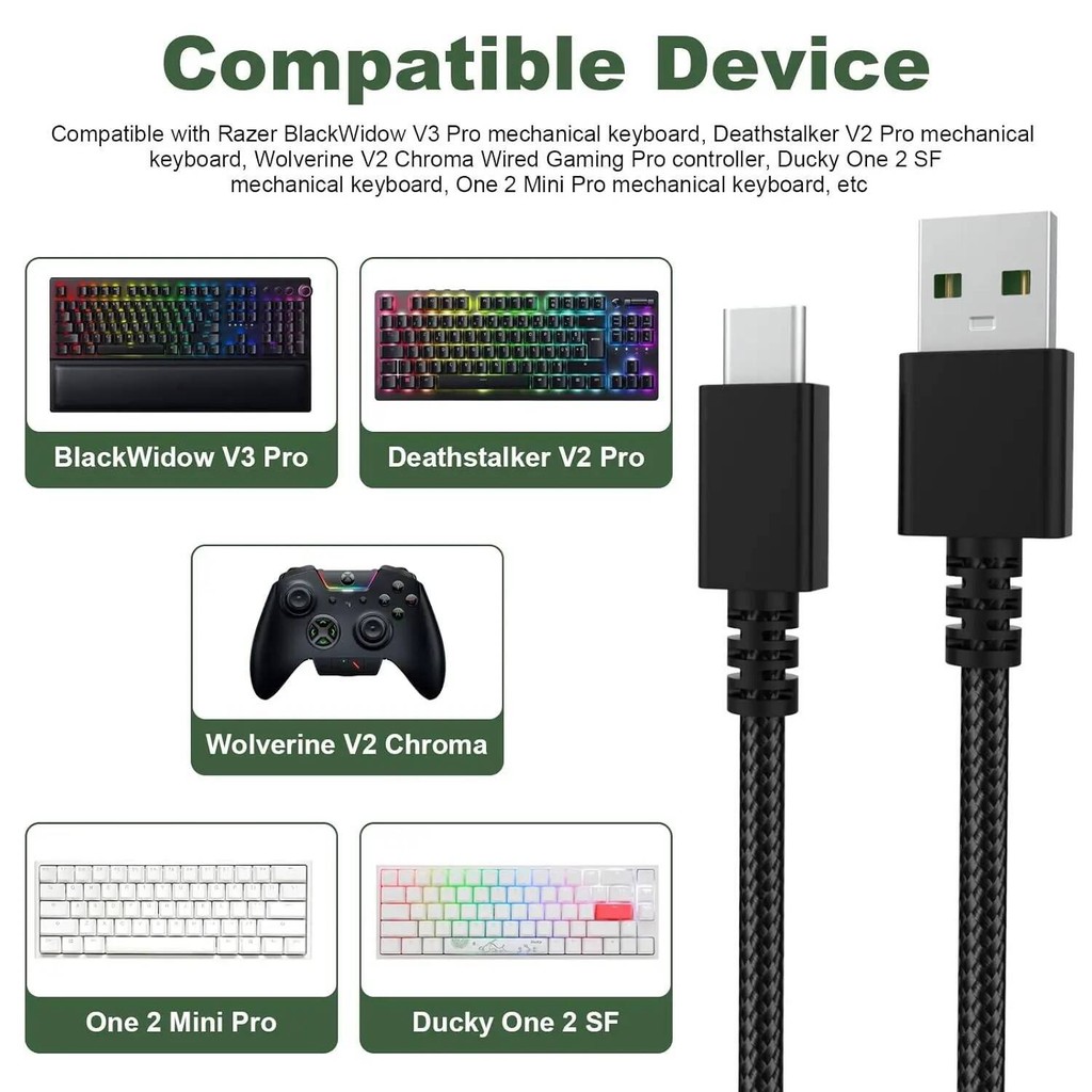 C Type Charging Cable Compatible with Razer BlackWidow V3 Deathstalker ...