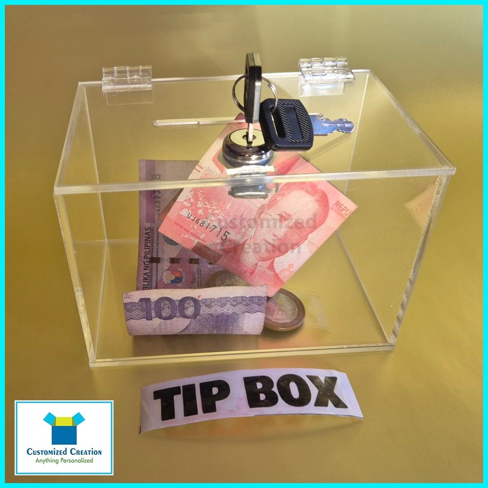 High Quality Acrylic Tip Box with lock and key with free sticker " TIP ...