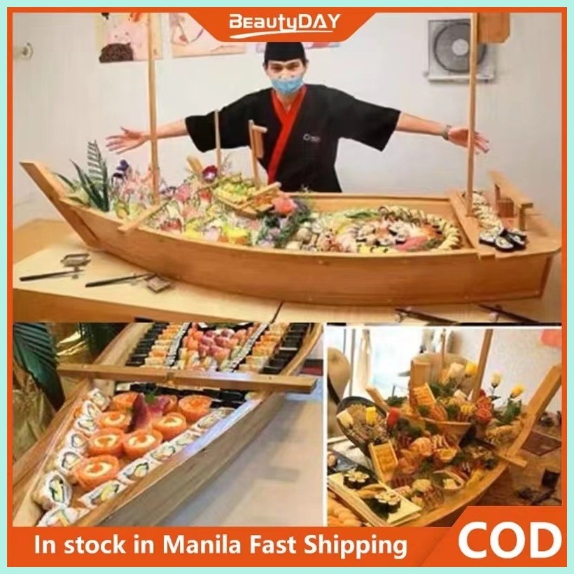 Sushi Boat Wooden Japanese Style Sashimi Dry Ice Seafood Buffet ...