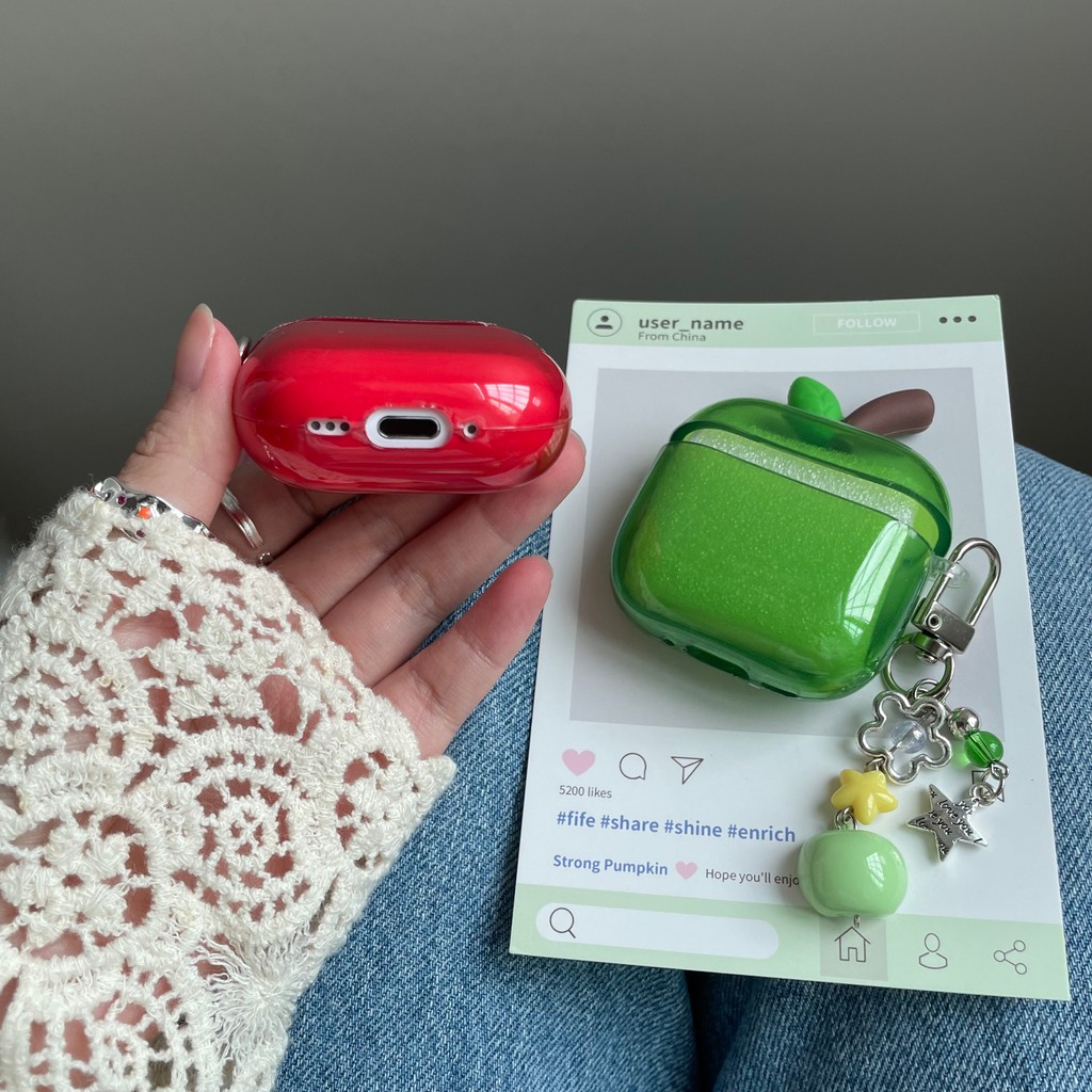 Translucent Red Green Apple Earphone Case for AirPods 1 or 2 3 4 Pro 2 ...
